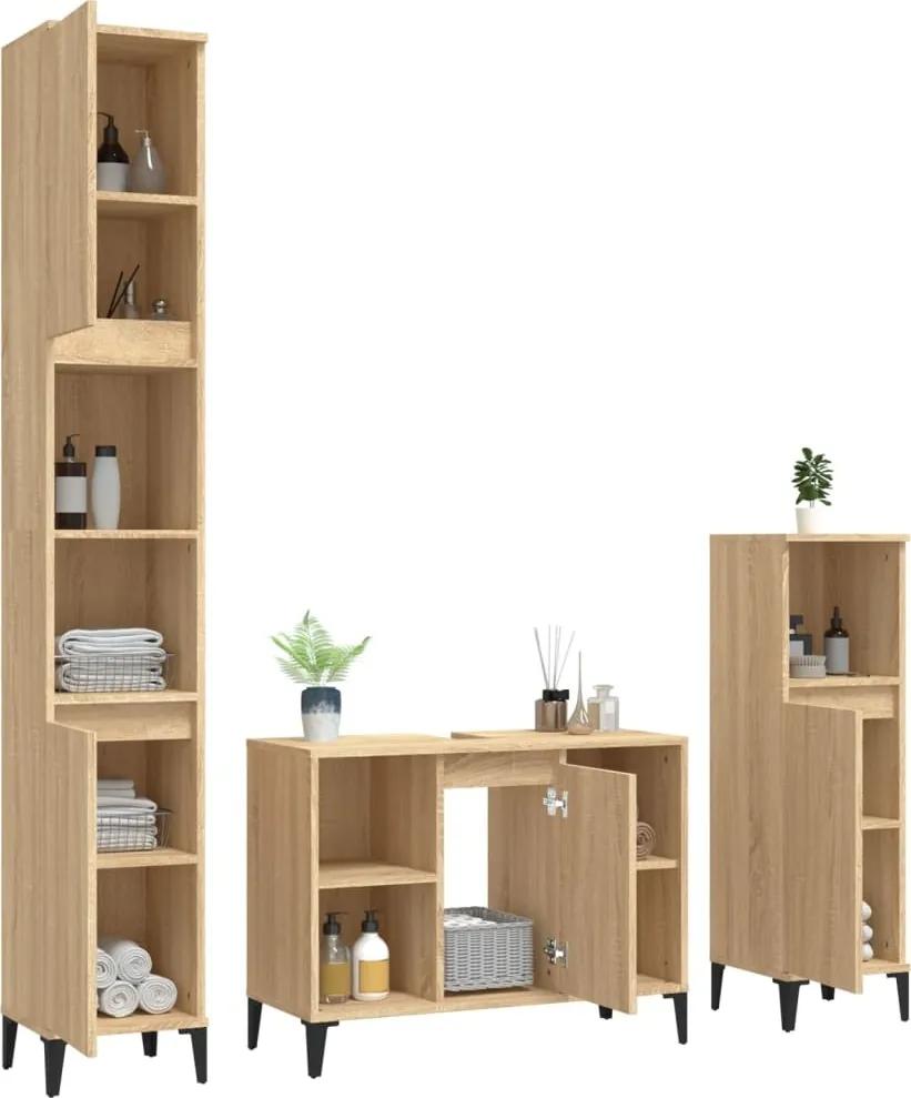 vidaXL 3dílný set koupelnového nábytku kompozitní dřevo [3185624] Barva: Bílá