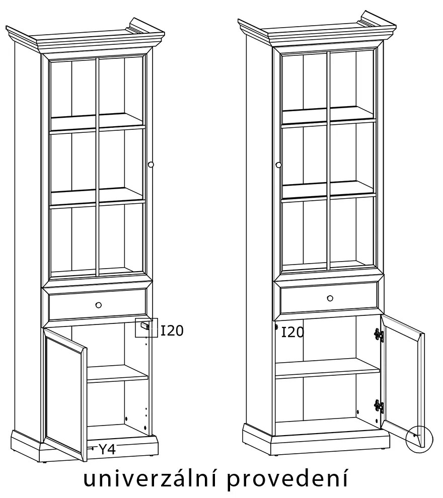 LUCCA c | vitrína W2D1S | 63,3 cm | černá | univerzální provedení dvířek