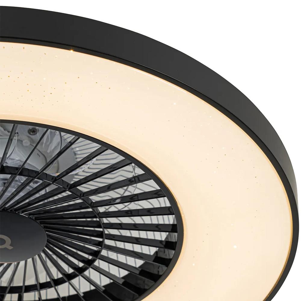 Chytrý stropní ventilátor černý se stmívatelným hvězdným efektem - Climo