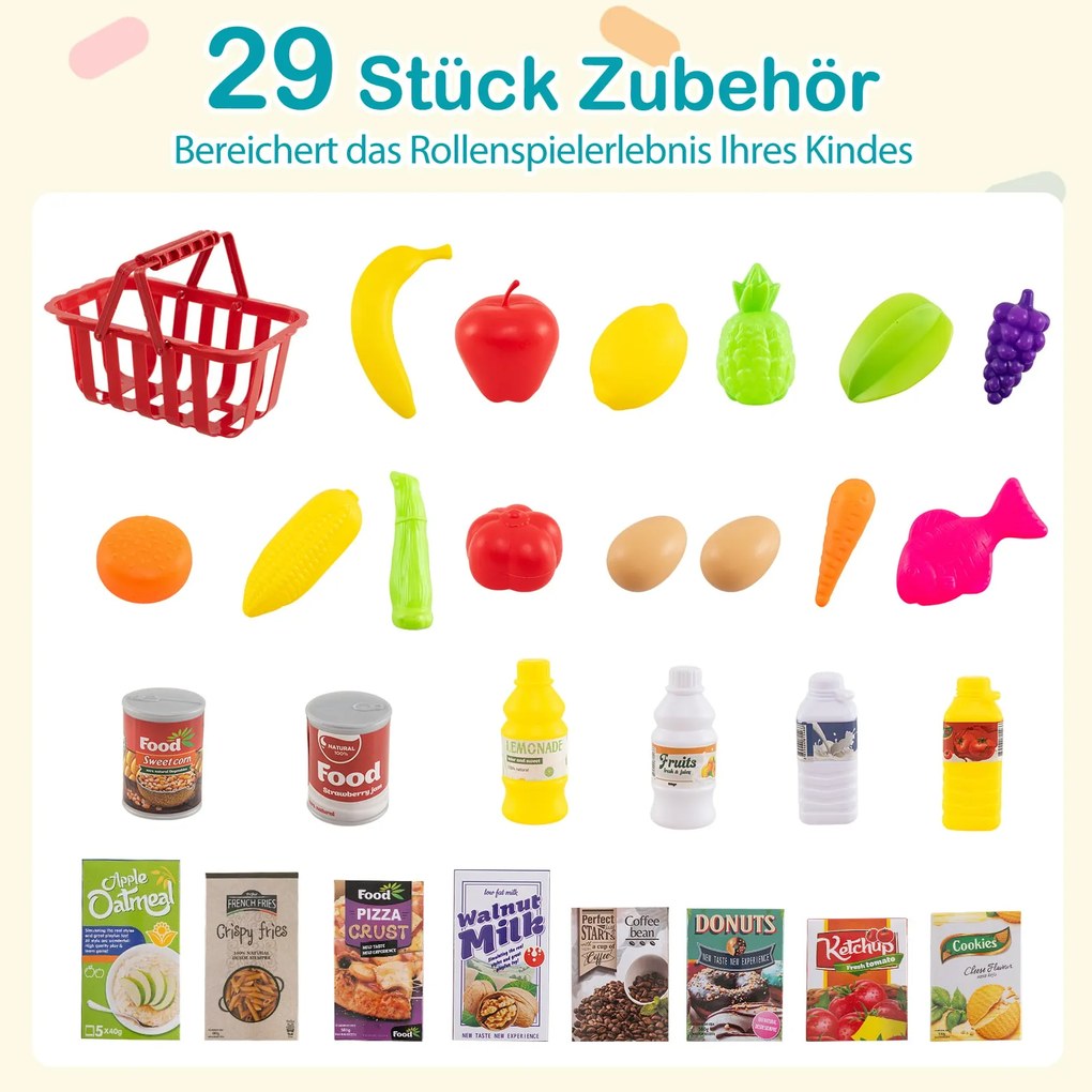 Costway 76 kusový supermarket s nákupním košíkem, obchod s váhou a skenerem