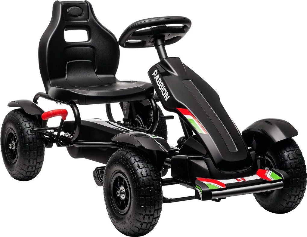 HOMCOM Go-Kart Pedálové Auto s Ruční Brzdou, Nastavitelným Sedadlem a Předními a Zadními Rychlostmi, Hračková Pedálová auta pro Děti 5-12 let Černá |