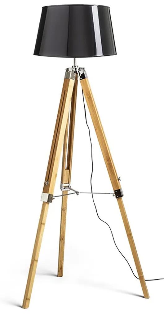 Rendl R14046 stojanová lampa ALVIS/RIDICK, lesklá černá, zlatá fólie, bambus, E27, 102-145cm