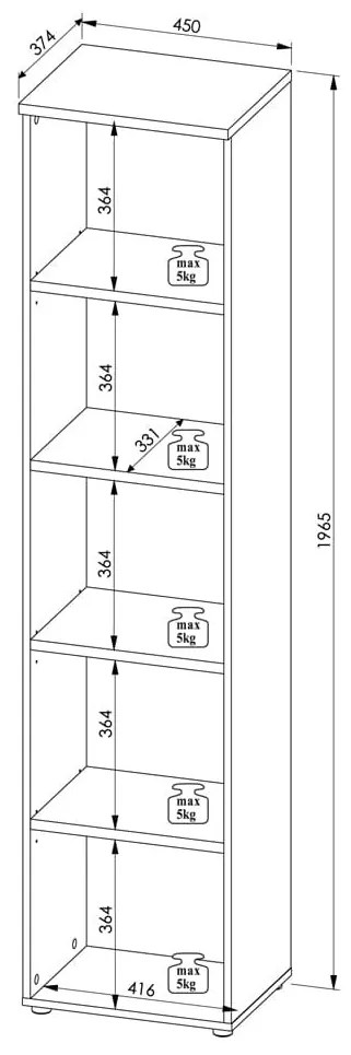 Kancelářský regál Brego 07 45 cm grafit/dub Artisan