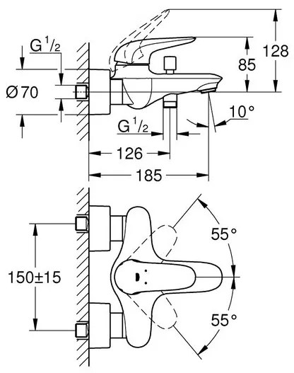 Grohe Wave Vanová páková baterie nástěnná chrom 32286001