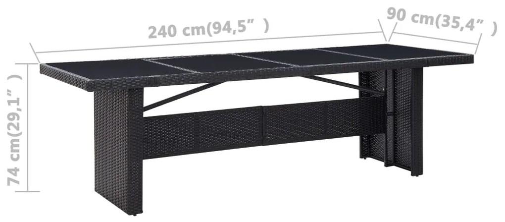 vidaXL Marketos Zahradní stůl černý 240 x 90 x 74 cm polyratan a sklo