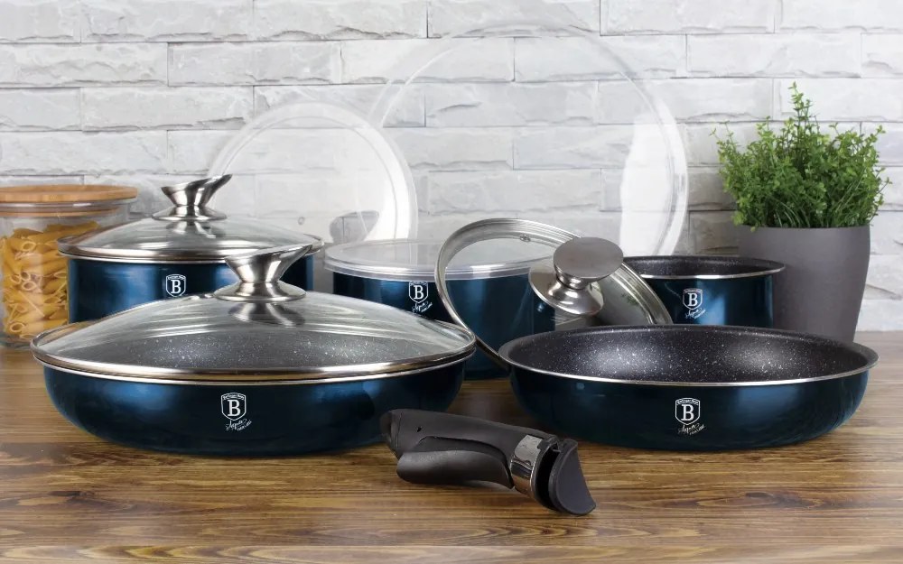 Sada nádobí s odnímatelnou rukojetí 12 ks Aquamarine Metallic Line