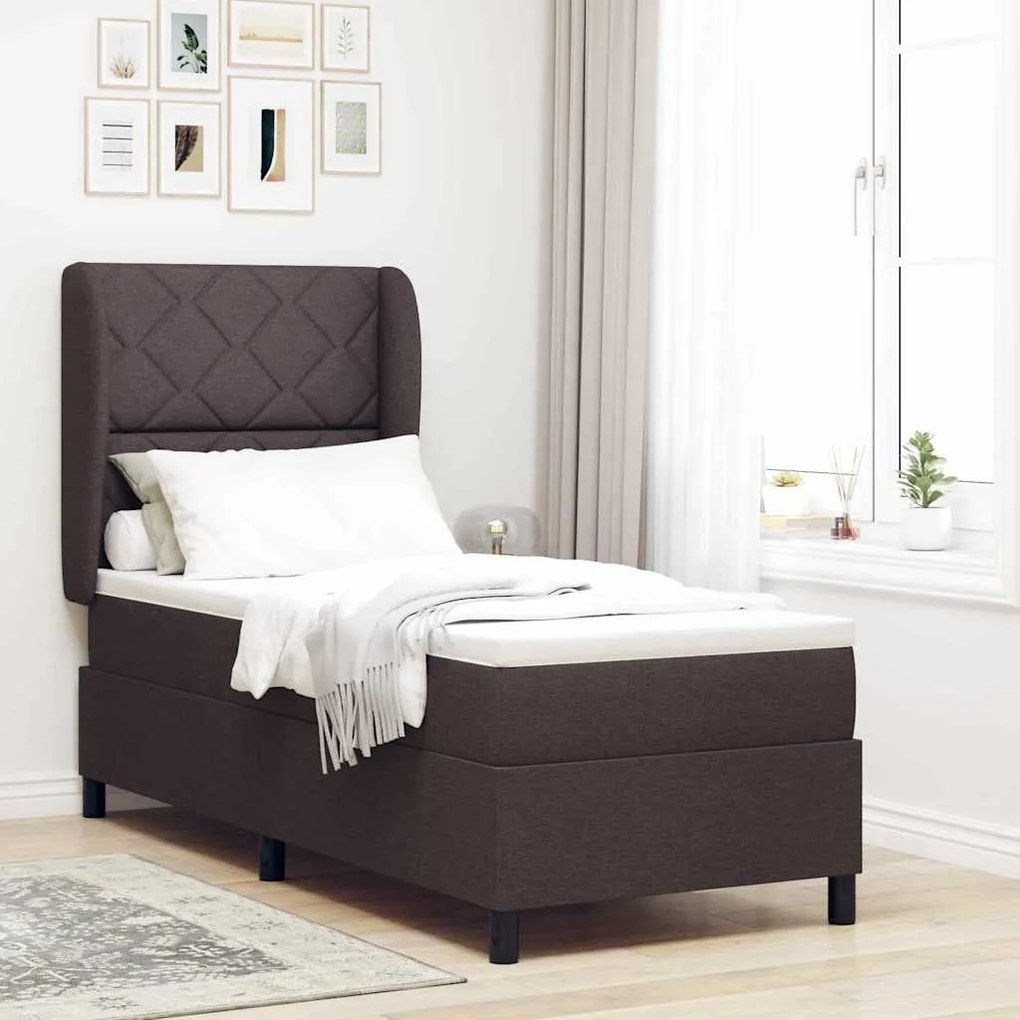 Postel s boxspringem s čelo Tmavě hnědá 80 x 200 cm textil 3340595