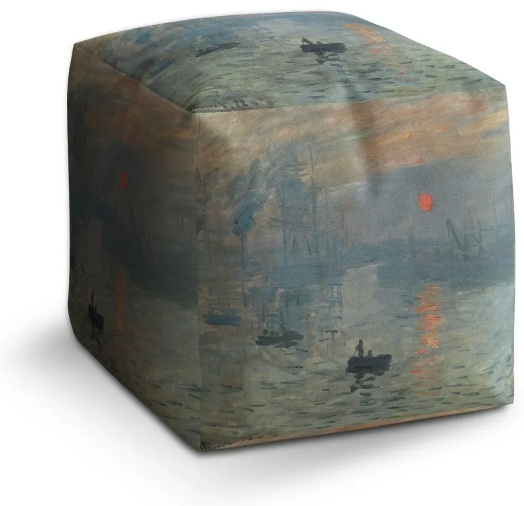 Sablio Taburet Cube Imprese, východ slunce - Claude Monet: 40x40x40 cm