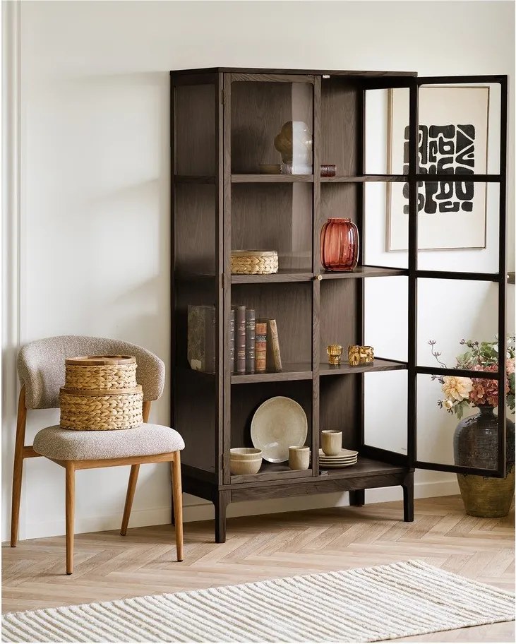 Tmavě hnědá vitrína v dekoru dubu 90x180x40 cm Zamora – House Nordic