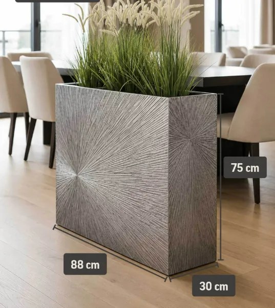 Květináč ELEMENTO, sklolaminát, šířka 88 cm, stříbrný
