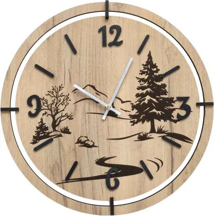 Dřevěné nástěnné hodiny s motivem lesa - moderní design | SENTOP HDF0700-ruky-silver