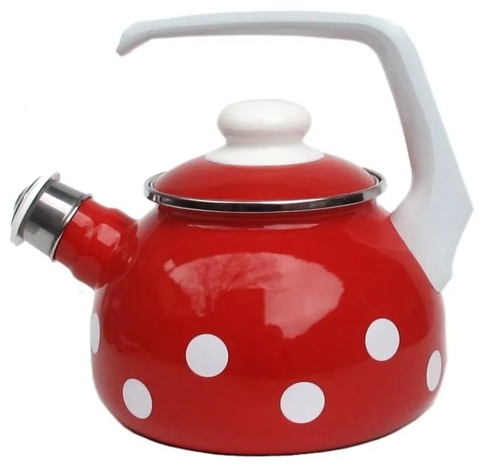 Červená varná smaltovaná konvice s puntíky Red dot - 21*24cm - 1,7L