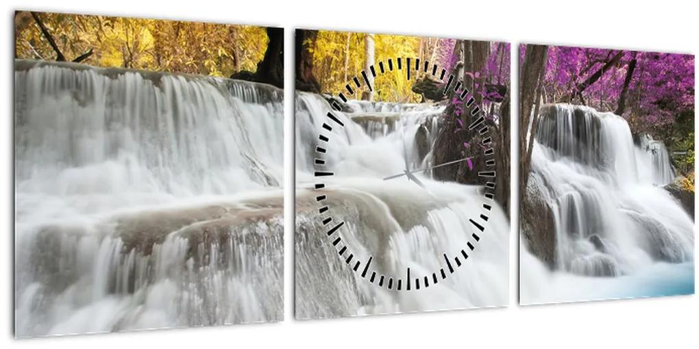 Obraz Erawan vodopádu v lese (s hodinami) (90x30 cm)