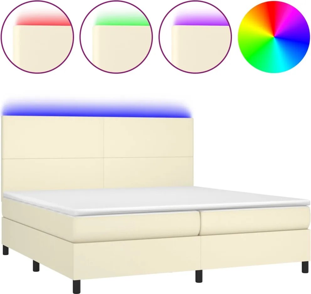 Box spring postel s matrací a LED krémová 200x200 cm umělá kůže 3135845