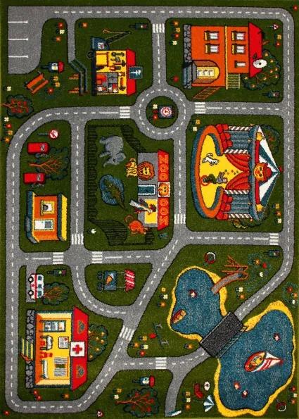 Makro Abra Dětský kusový koberec KOLIBRI 11061/130 Silnice zelený 200 x 300