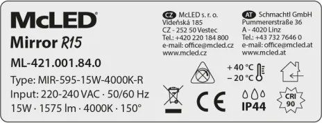 LED svítidlo McLED Mirror R15 15W 4000K IP44 ML-421.001.84.0