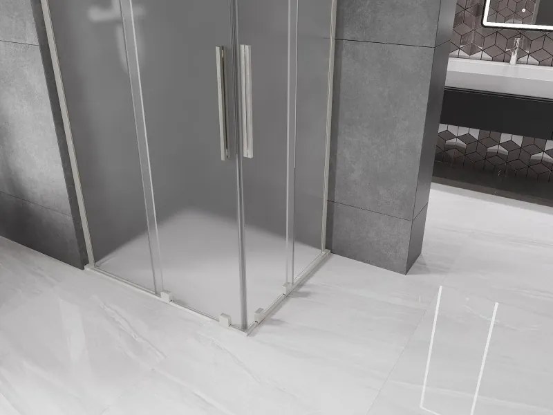 Mexen Velar L Duo, sprchový kout s posuvnými dveřmi 100 x 90 cm, 8mm sklo námraza, broušená ocel, 871-100-090-02-33-97