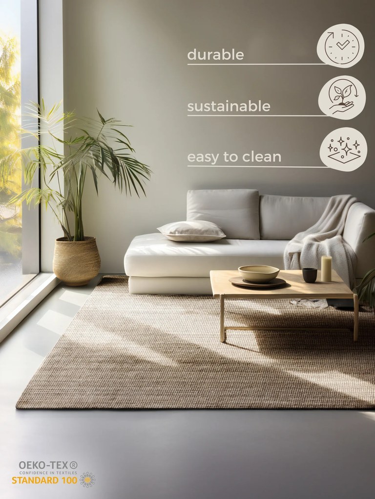 Hanse Home, Kusový koberec Bouclé Jute 105975 Grey Brown, 190x280, hnědá, chodba / předsíň