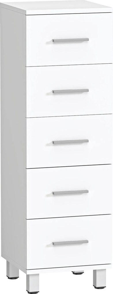 HOMCOM komoda s 5 zásuvkami, úzká moderní úložná skříň do ložnice, předsíně nebo obývacího pokoje, 30 x 95 cm, bílá
