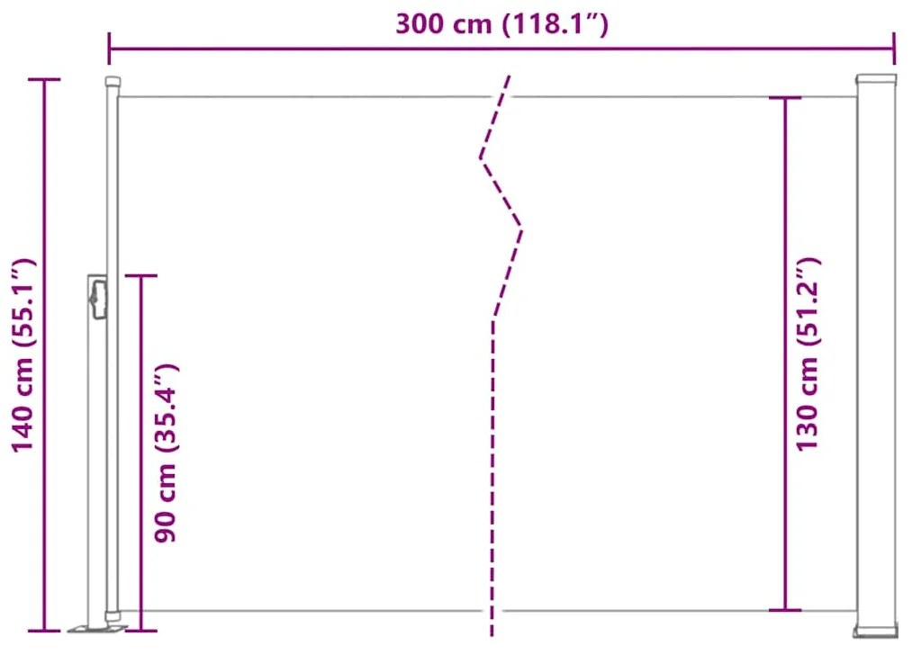 vidaXL Marketos Zatahovací boční markýza / zástěna 140 x 300 cm krémová