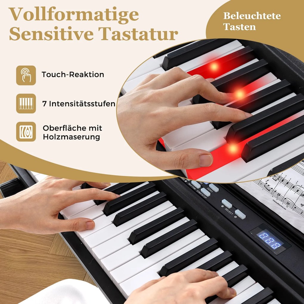 Costway 88 Keys Electric Piano s nastavitelným stojanem a stoličkou a Sustain