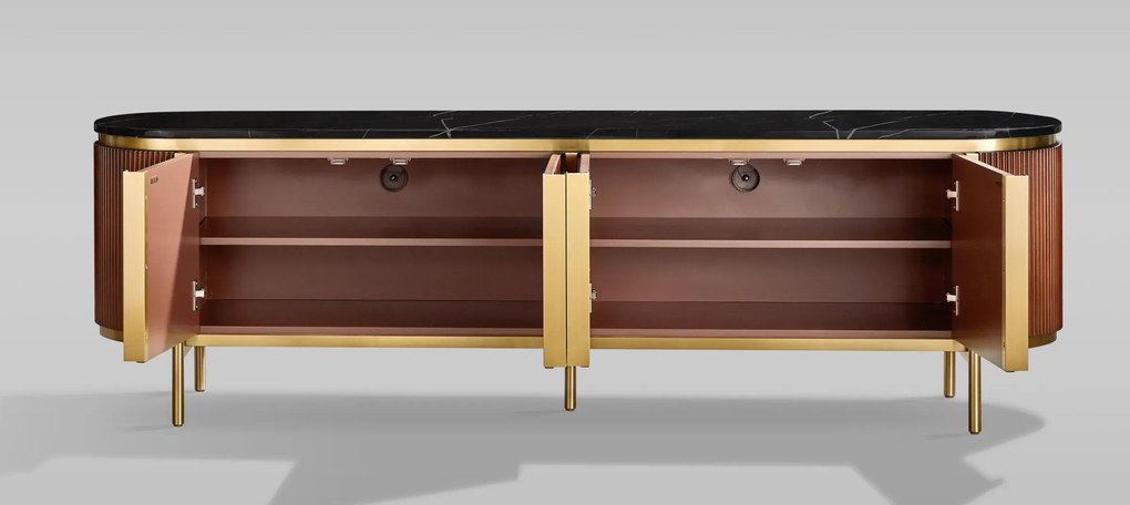 TV stolek Stilig 200 cm černý mramor/kaštan
