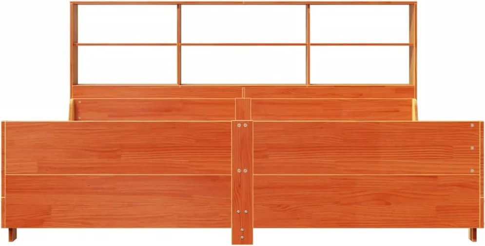 Postel s knihovnou bez matrace hnědá 200 x 200 cm masivní dřevo 3323796