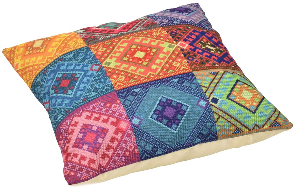 Sanu Babu Povlak na polštář, krémový, barevné čtverce, 40x40cm