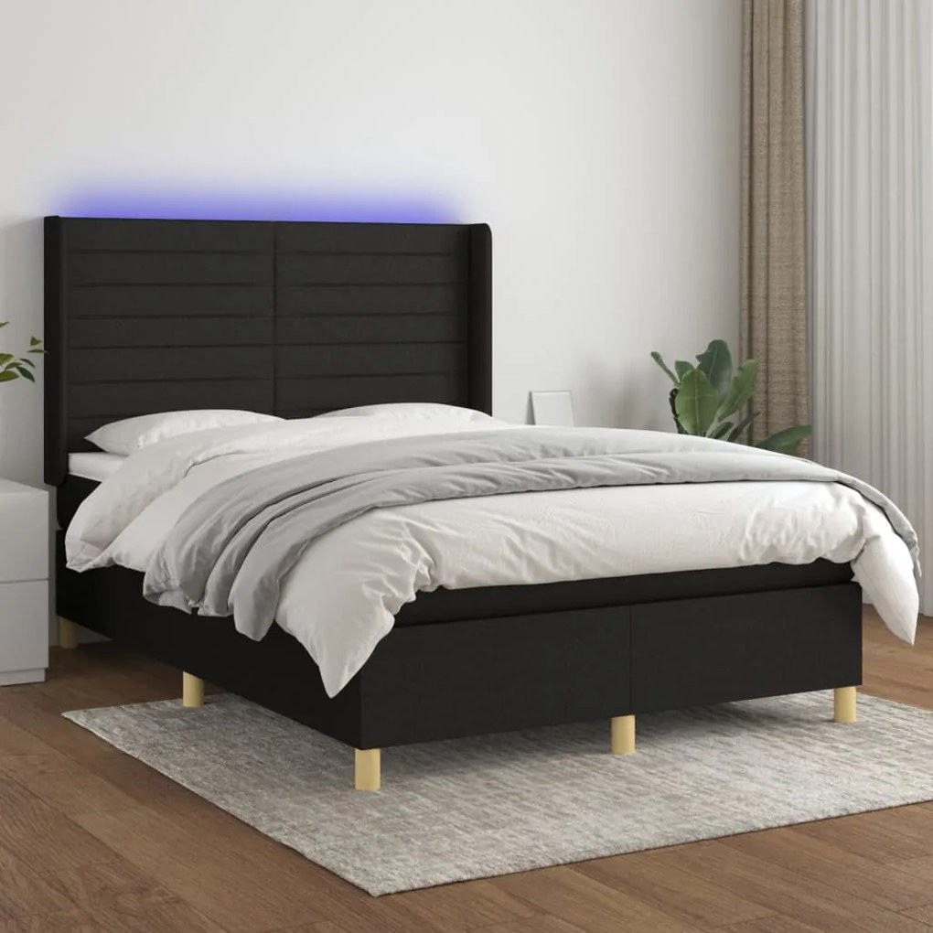 Box spring postel s matrací a LED černá 140x190 cm textil 3138951