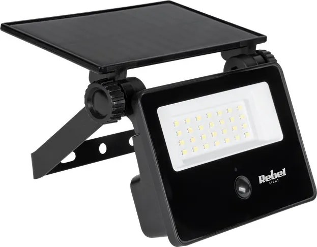 Solární reflektor REBEL URZ3625, 800lm, IP54, 6500K, 3,7 V, 1500 mAh, 6W, černá