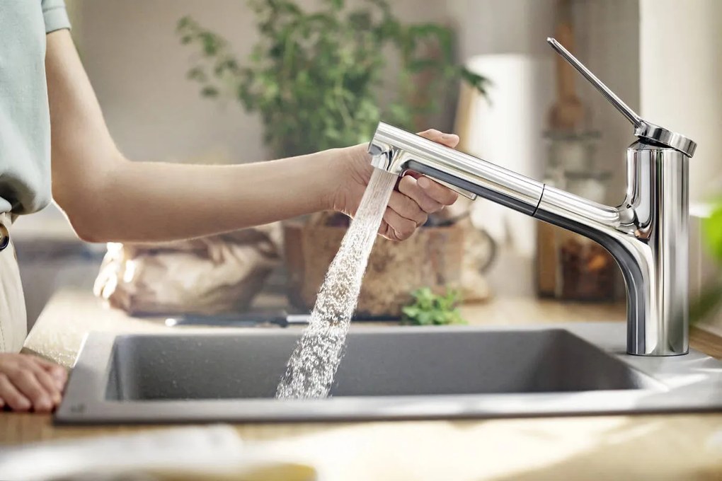 Hansgrohe Zesis M33, páková kuchyňská baterie 150, vytahovací sprška, 2jet, chromová, HAN-74820000
