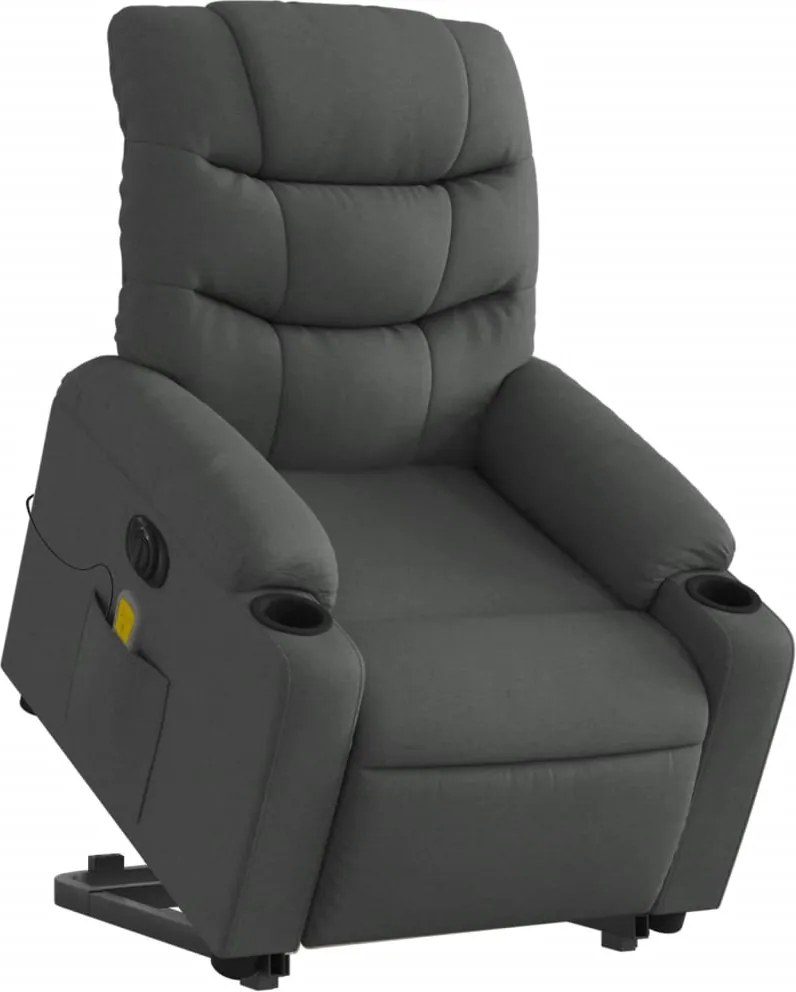 Elektrické zvedací masážní polohovací křeslo tmavě šedé textil 3206673
