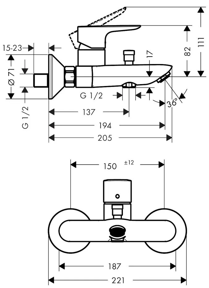 Hansgrohe Talis E, nástěnná páková vanová baterie, kartáčovaná černá chromová, 71740340
