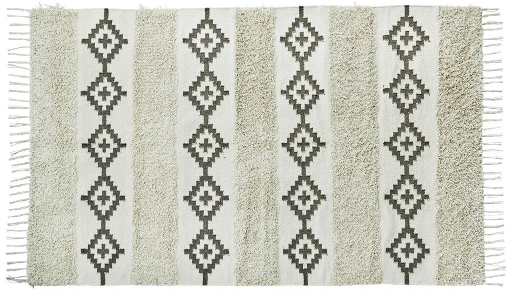 MADAM STOLTZ Bavlněný koberec Fringes 120x180, černá barva, krémová barva, textil
