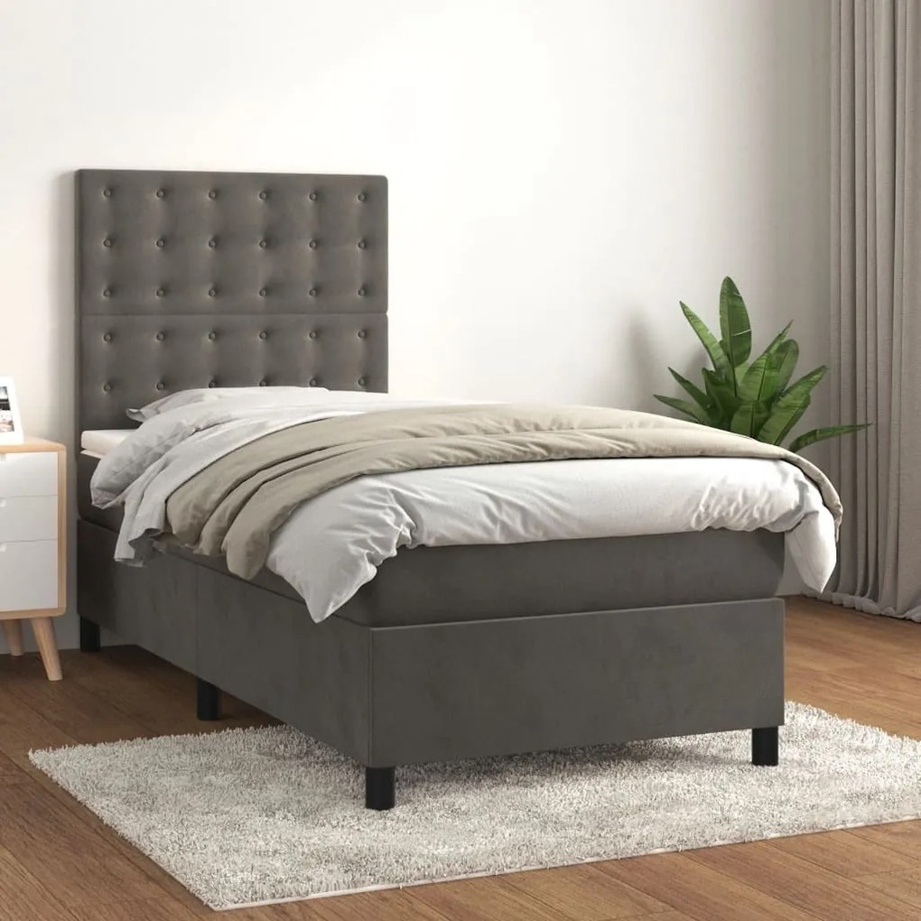 Box spring postel s matrací tmavě šedá 80 x 200 cm samet 3143230