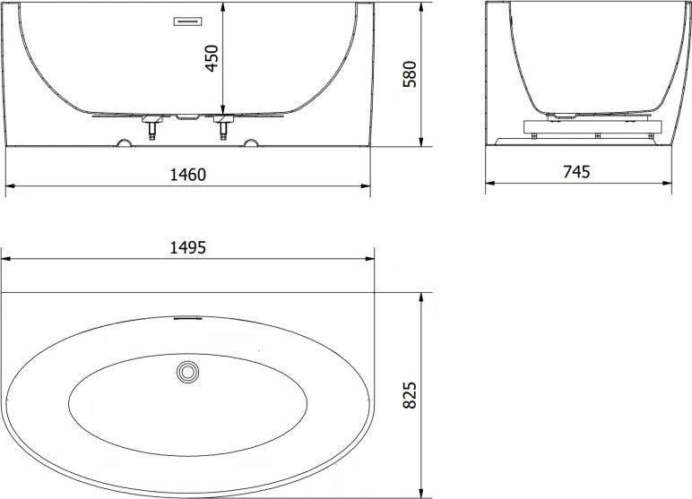 Mexen Bruna, volně stojící vana ke stěně 150 x 82 cm, bílá lesklá, bílý přepad, 52731508200-20