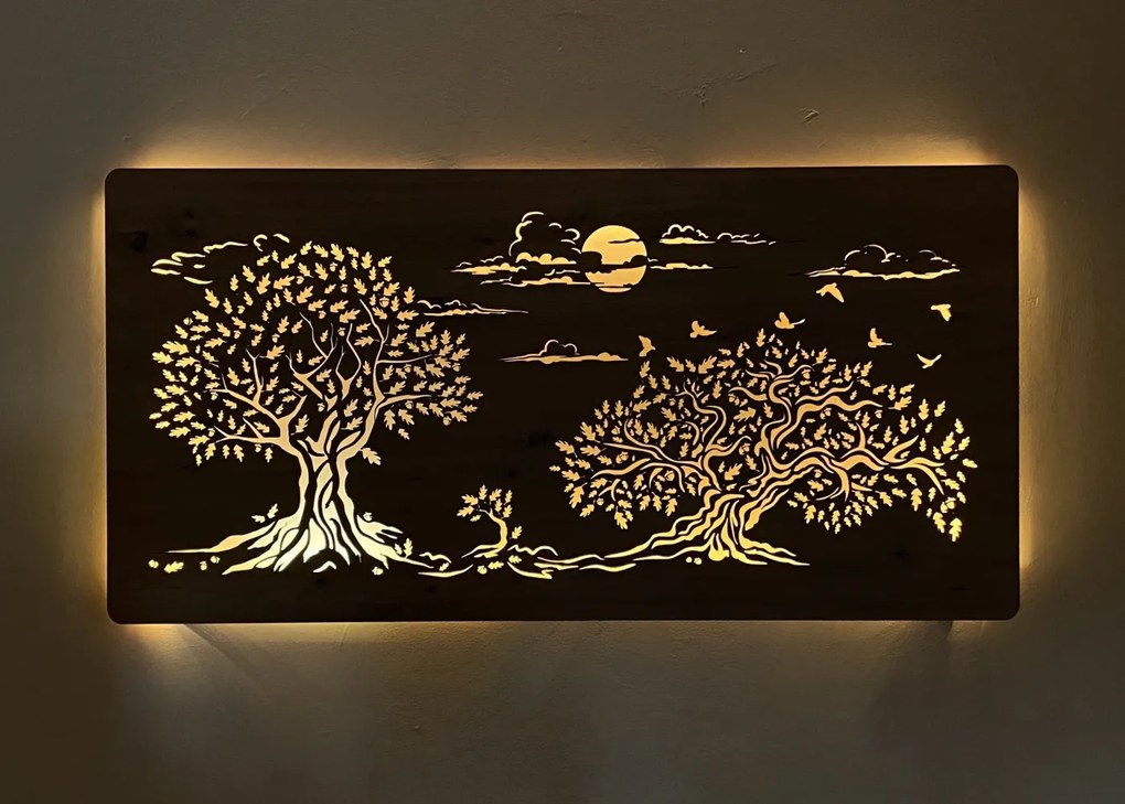 Li-Go "Tři duby" světelný obraz s baterií 120x60cm varianta: ovládání na obraze bez dálkového ovladače, provedení: bříza