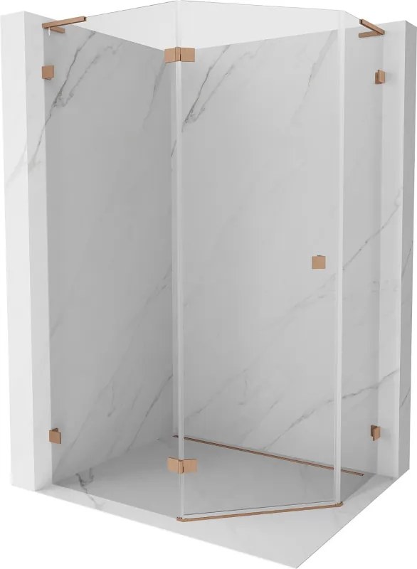 Mexen Lunar, L pětiúhelníkový sprchový kout naklápěcí doleva 100 x 90 cm, 8mm čiré sklo, profil měděná matná, 831L-100L-090P-65-00-L