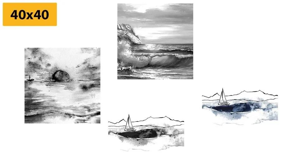Set obrazů moře v imitaci olejomalby - 4x 60x60 cm