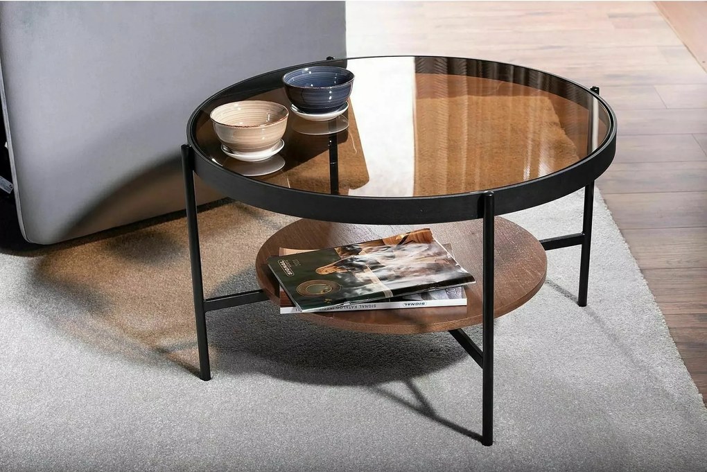 Konferenční stolek Prima B 74 cm ořech/černý