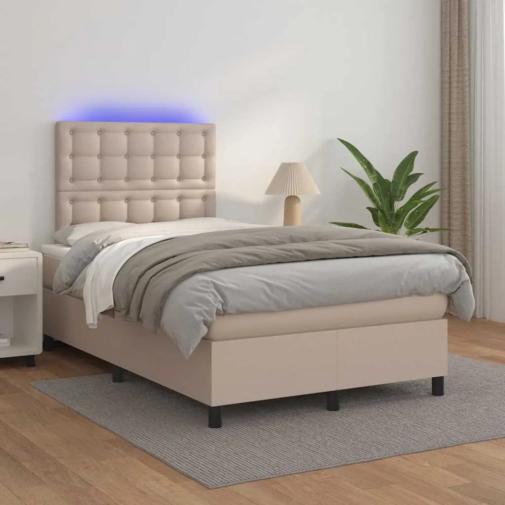 Box spring postel matrace a LED cappuccino 140x190cm umělá kůže 3270298
