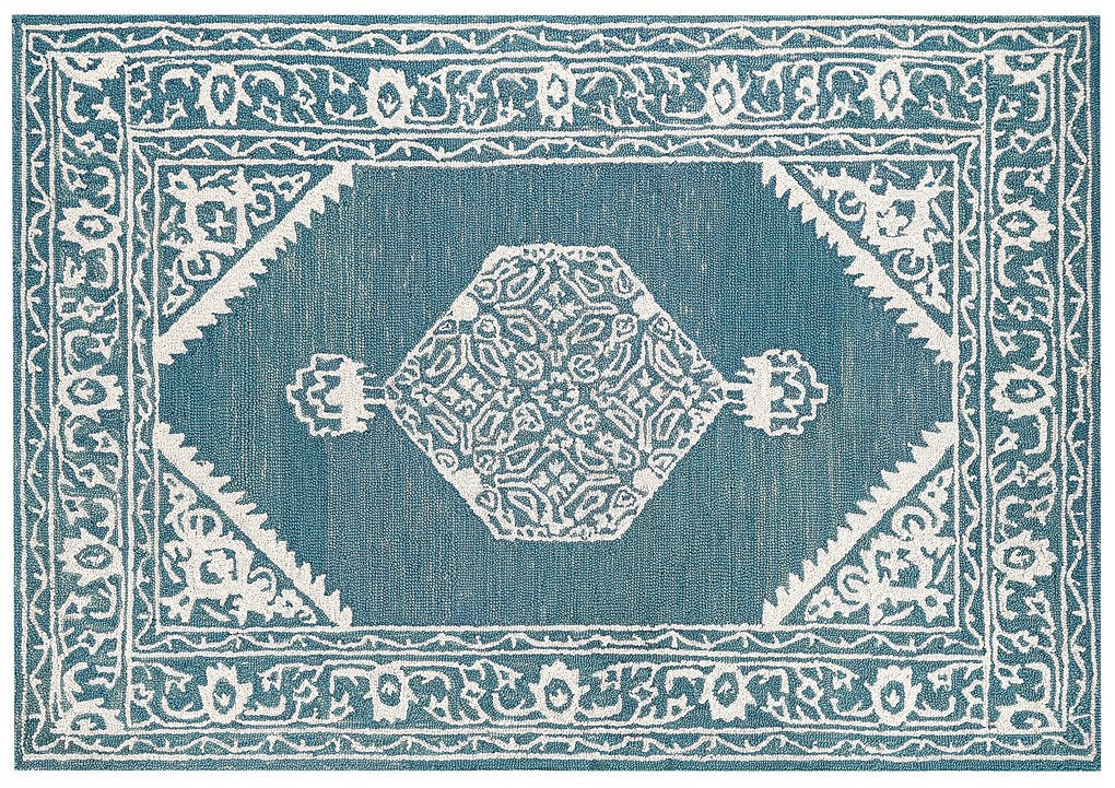 Vlněný koberec 160 x 230 cm bílý/modrý GEVAS Beliani