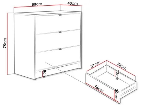 Komoda TIRENO 75x80 cm černá