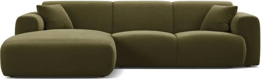 Khaki sametová rohová pohovka (levý roh/s lenoškou) Molino – Micadoni