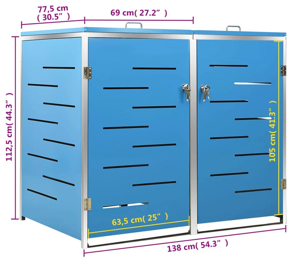 vidaXL Marketos Přístřešek na dvě popelnice 138 x 77,5 x 112,5 cm nerezová ocel