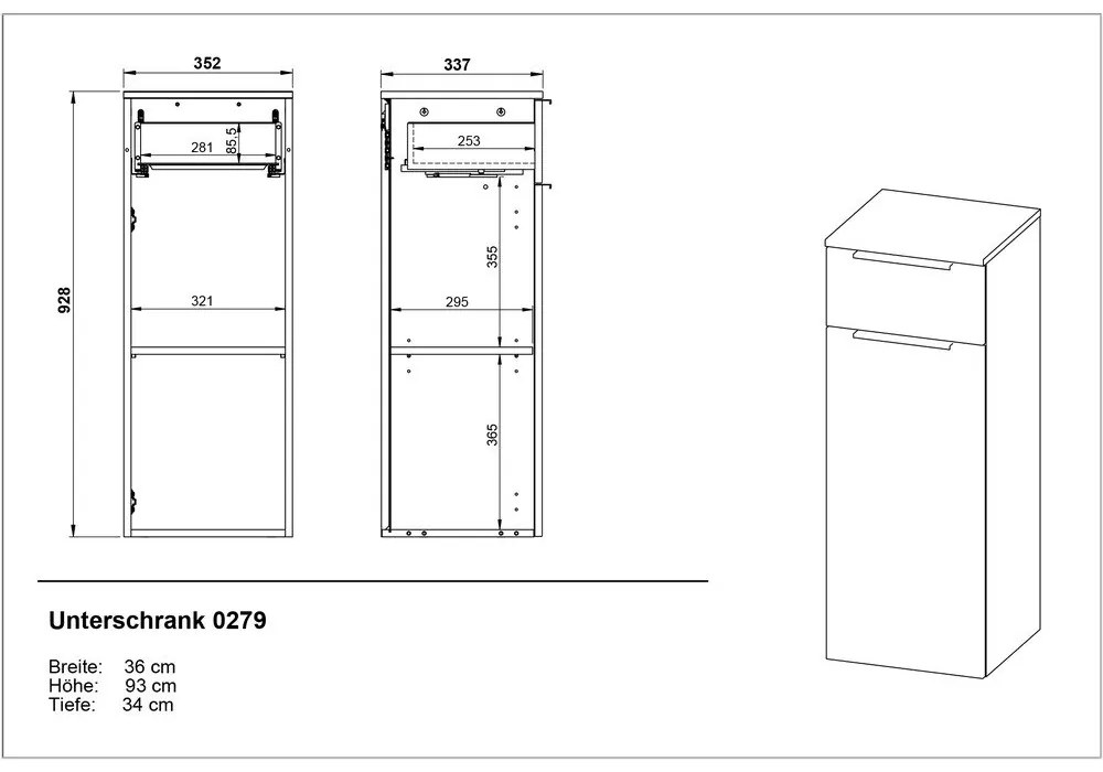 Antracitová vysoká závěsná koupelnová skříňka 36x93 cm Crandon – Germania