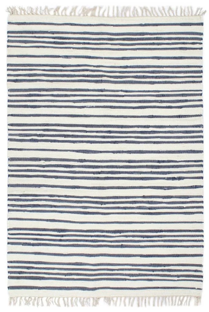 Ručně tkaný koberec Chindi bavlna - modro-bílý | 80x160 cm