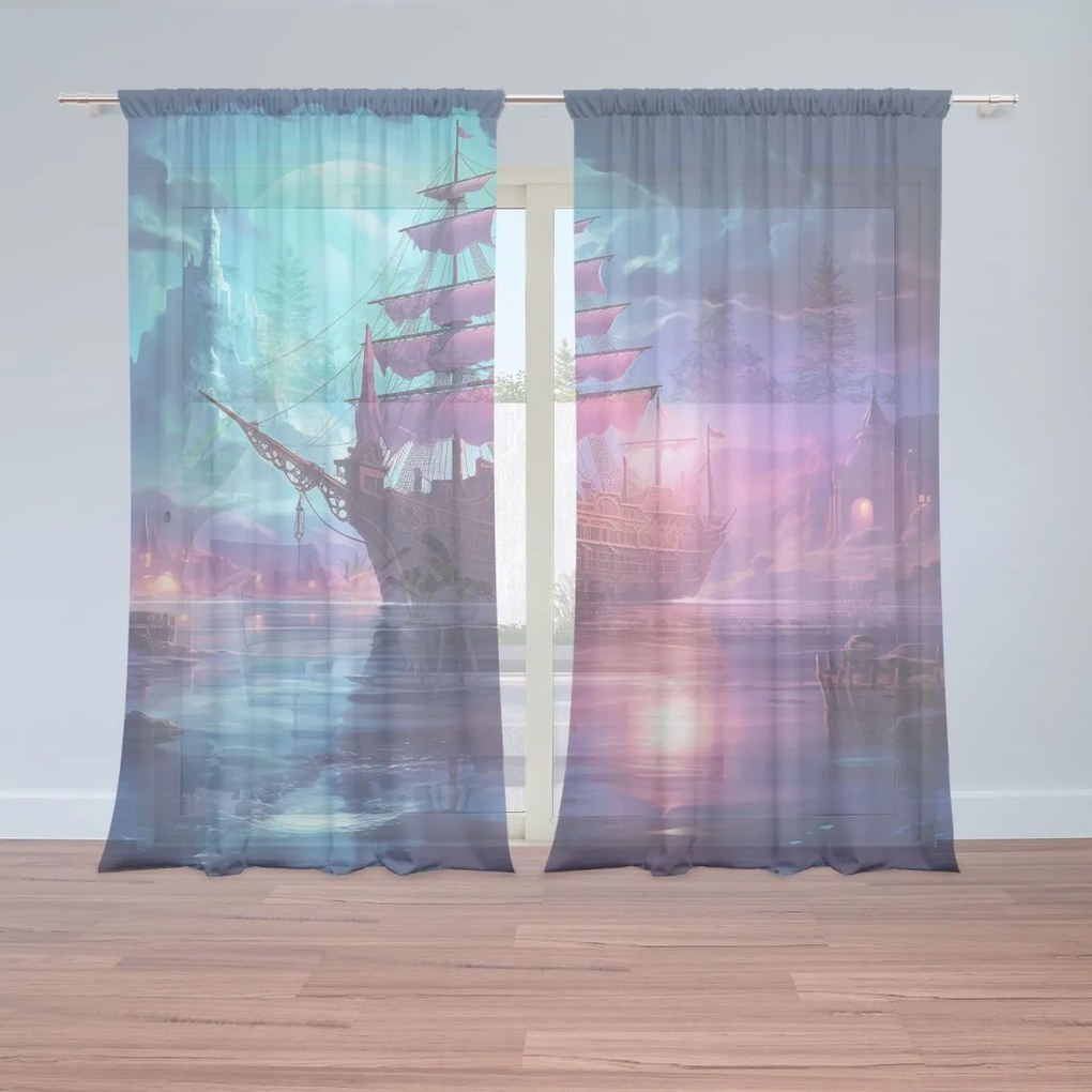 Sablio Záclony Magická plachetnice pod měsícem: 2ks 150x250cm