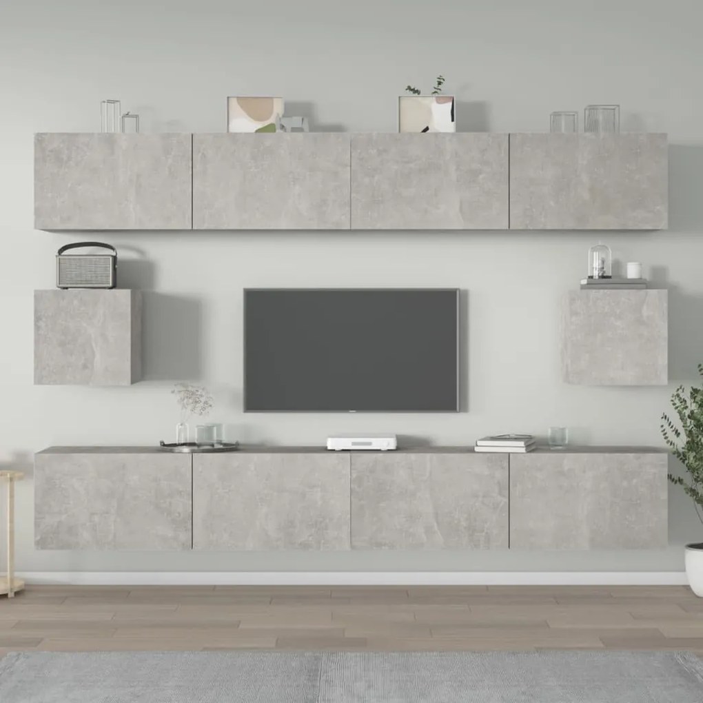 6dílný set TV skříněk betonově šedý kompozitní dřevo 3114369