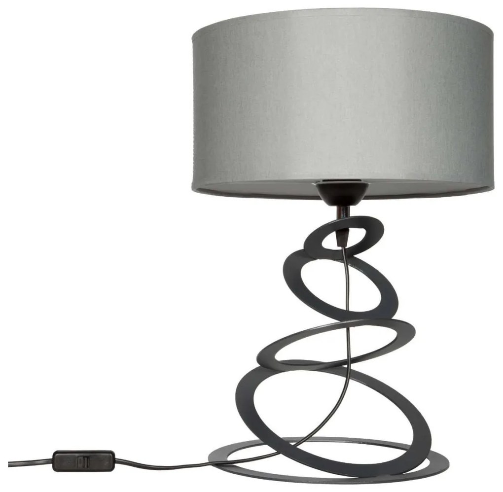 Stolní lampa INDIGO, 1x šedé textilní stínítko, černá konstrukce